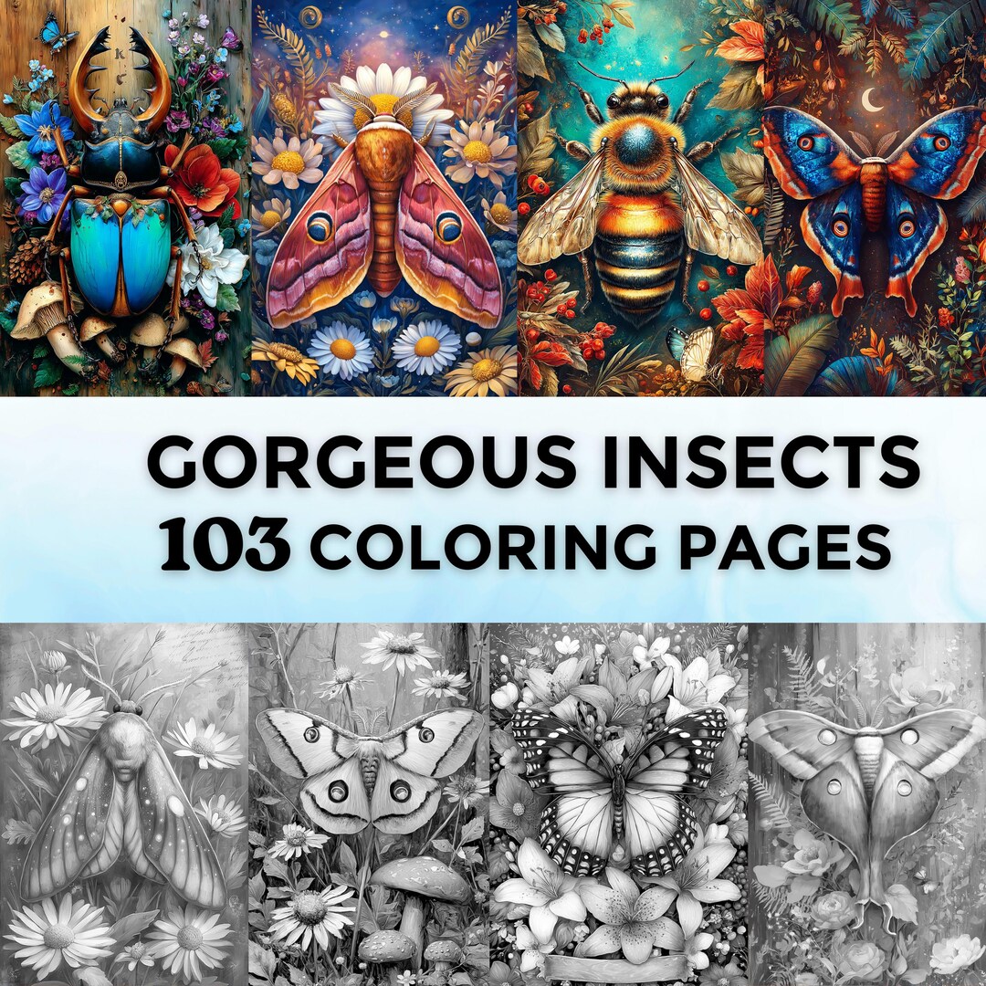 103 Gorgeous Insects Grayscale Coloring Pages | Butterflies Beetles ...
