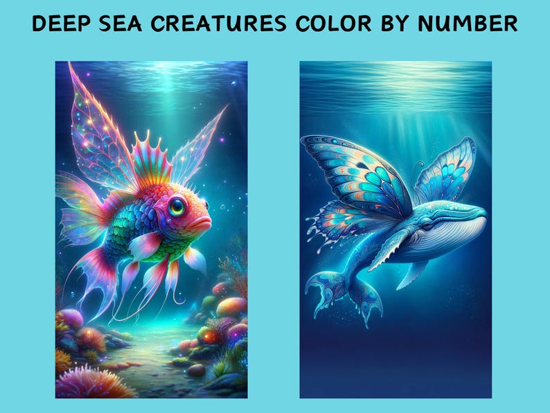 11 Deep Sea Creatures Color by Number Pages, Digital Coloring Pages ...