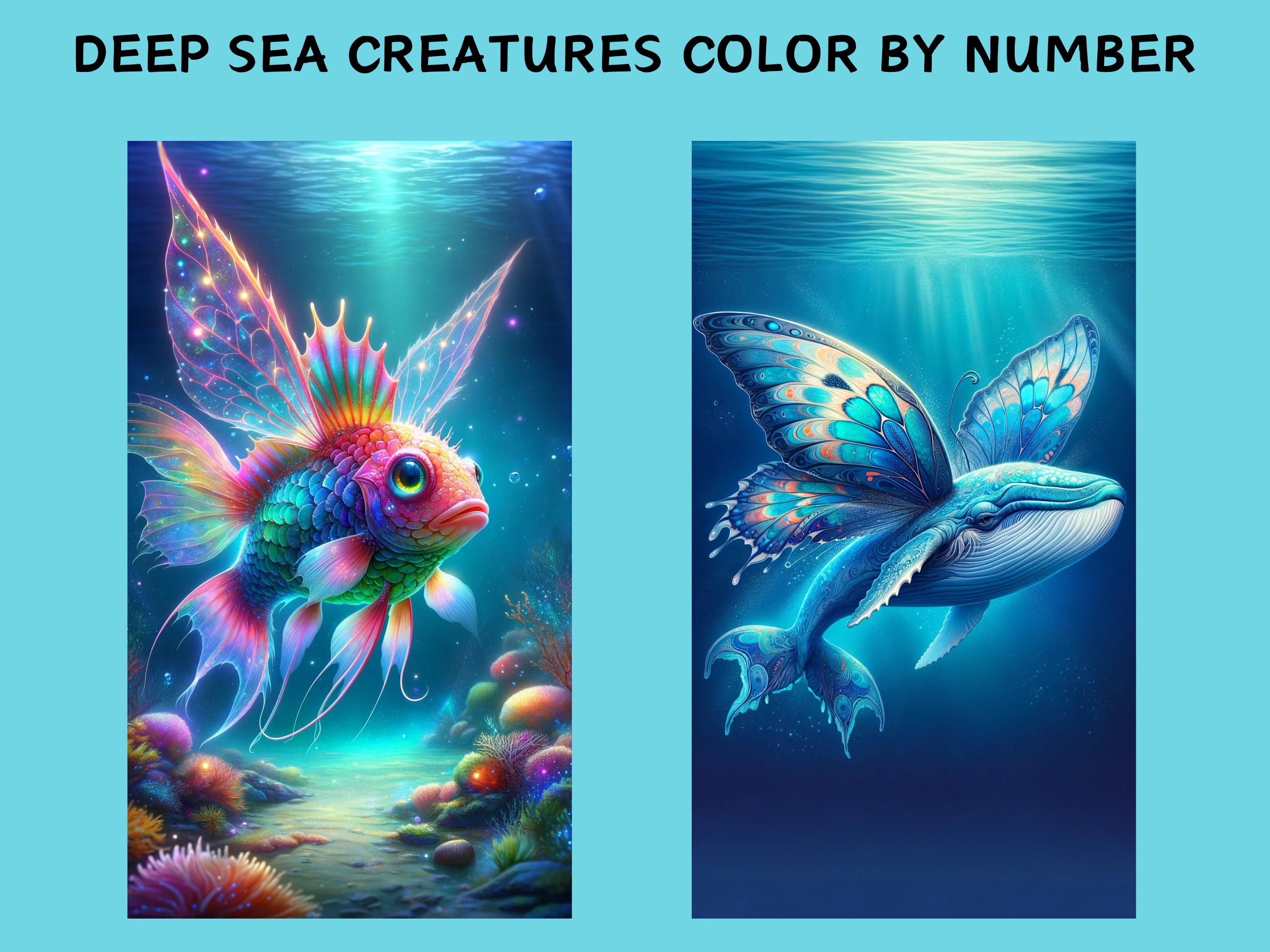 11 Deep Sea Creatures Color by Number Pages, Digital Coloring Pages ...