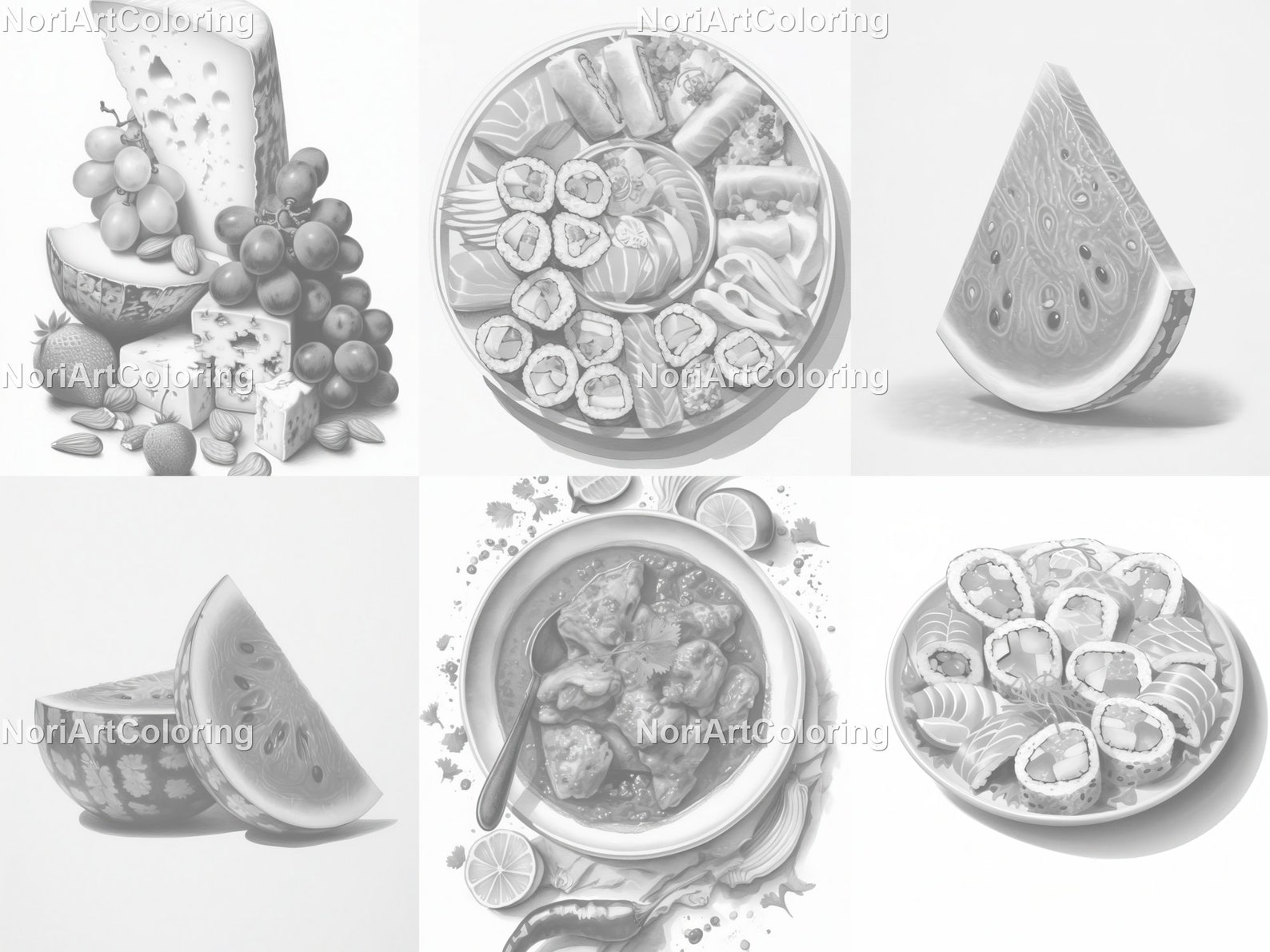 50 Food and Drinks Grayscale Coloring Pages Printable Adult Coloring ...