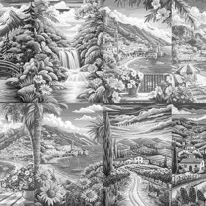 58 Travel Paintings Grayscale Adults Coloring Pages | Landscapes ...
