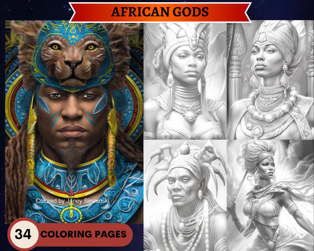 34 African Gods Coloring Pages Dark Medium Bright Versions Printable Adult Coloring Pages
