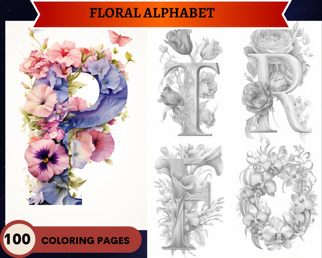 100 Floral Alphabet Coloring Pages | Letters With Flowers | Printable ...