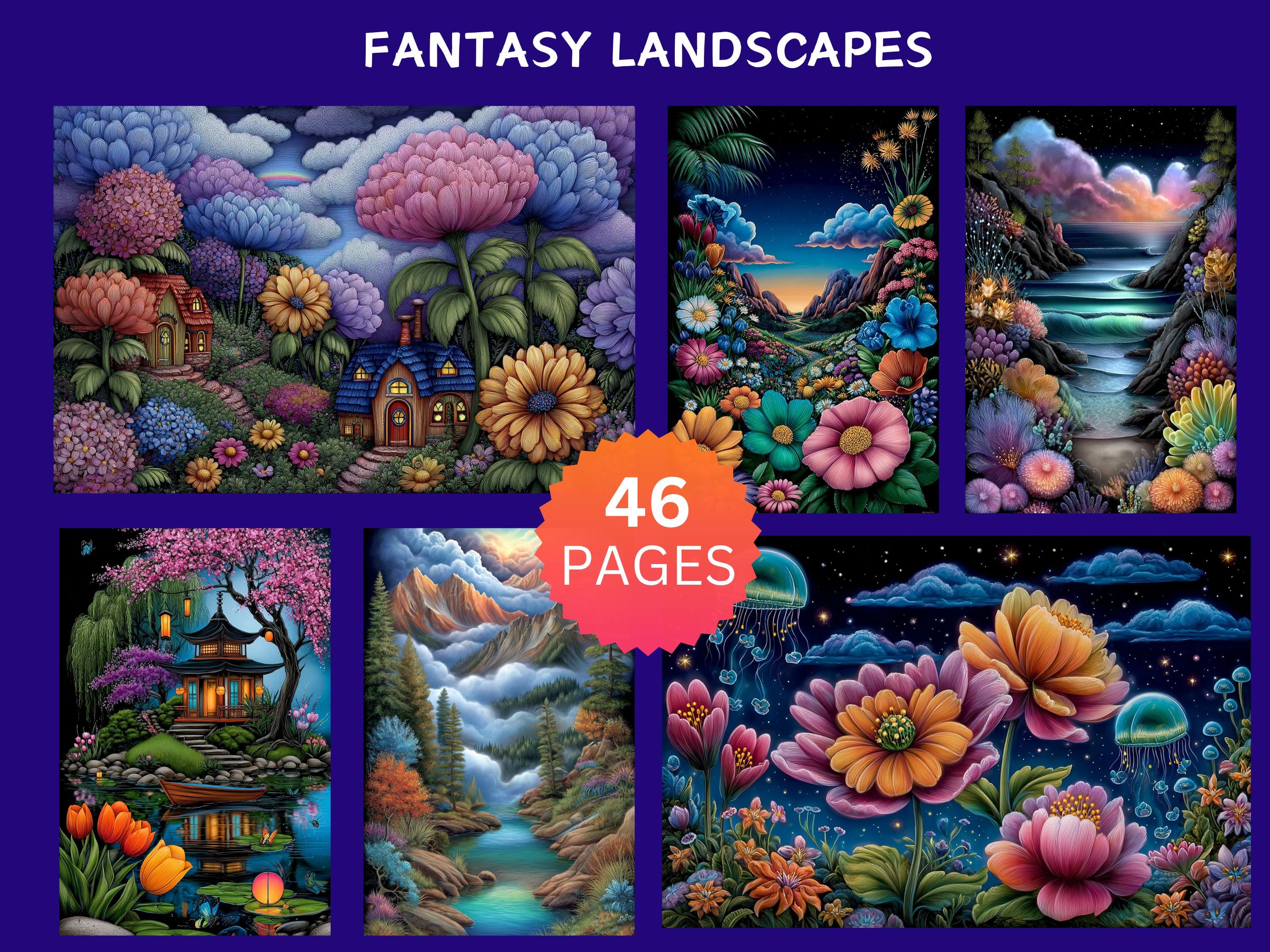46 Fantasy Landscape Color by Number Pages | Enchanted Forest, Magical ...
