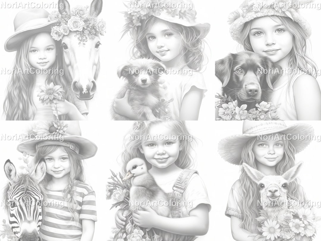 56 Beautiful Girls With Animals Set 8 Coloring Pages - Etsy
