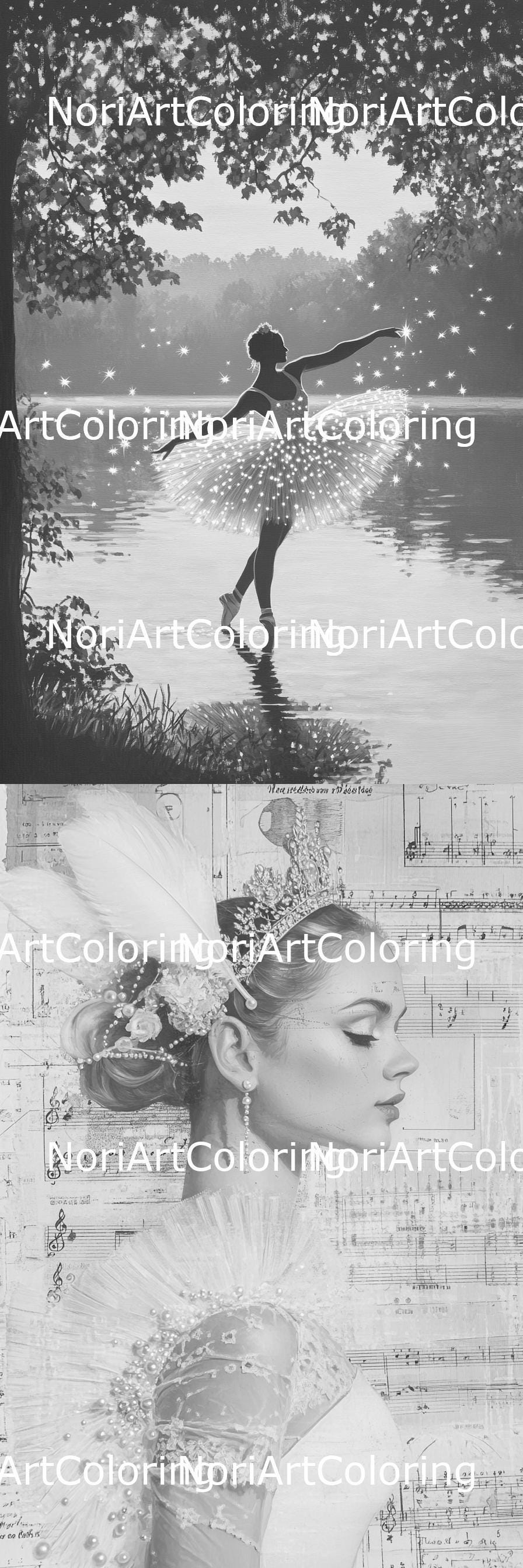 50 Ethereal Ballerinas 1 Grayscale Coloring Pages |fantasy Ballet With ...