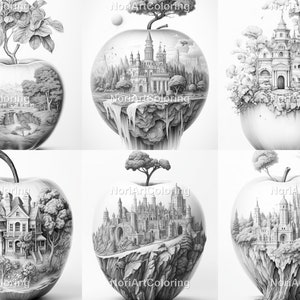 50 Miniworld in an Apple and Other Miniature Worlds Grayscale Coloring ...