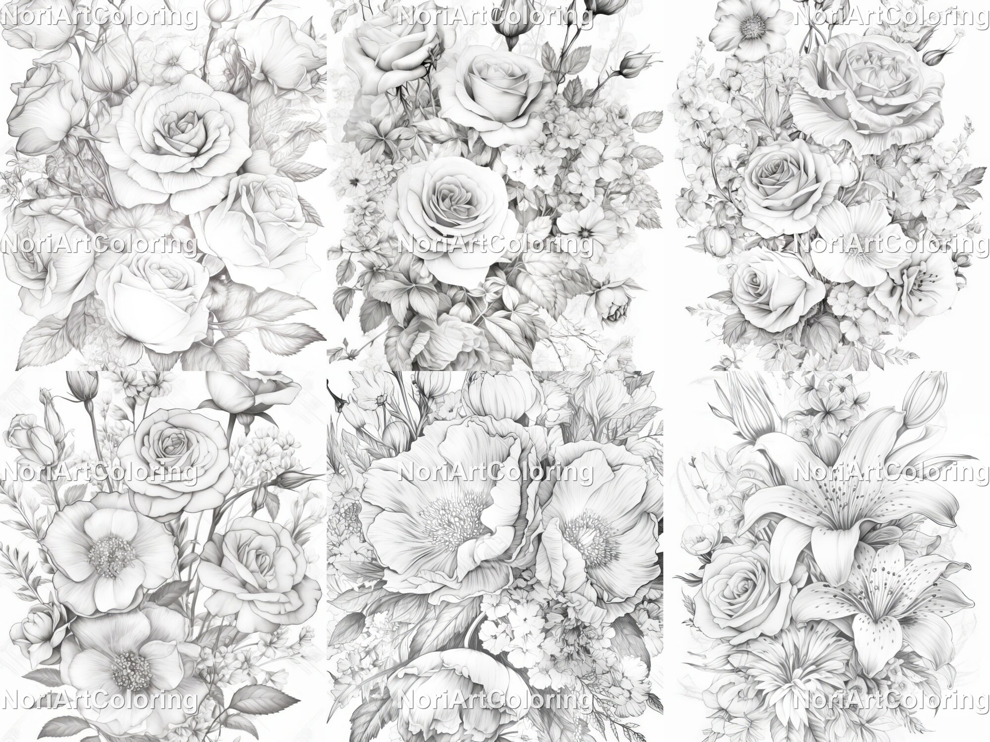 43 Realistic Flowers Coloring Pages Printable Adult Coloring - Etsy UK