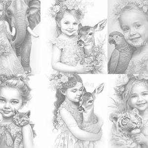 56 Beautiful Girls With Animals Set 8 Coloring Pages | Printable Adult ...