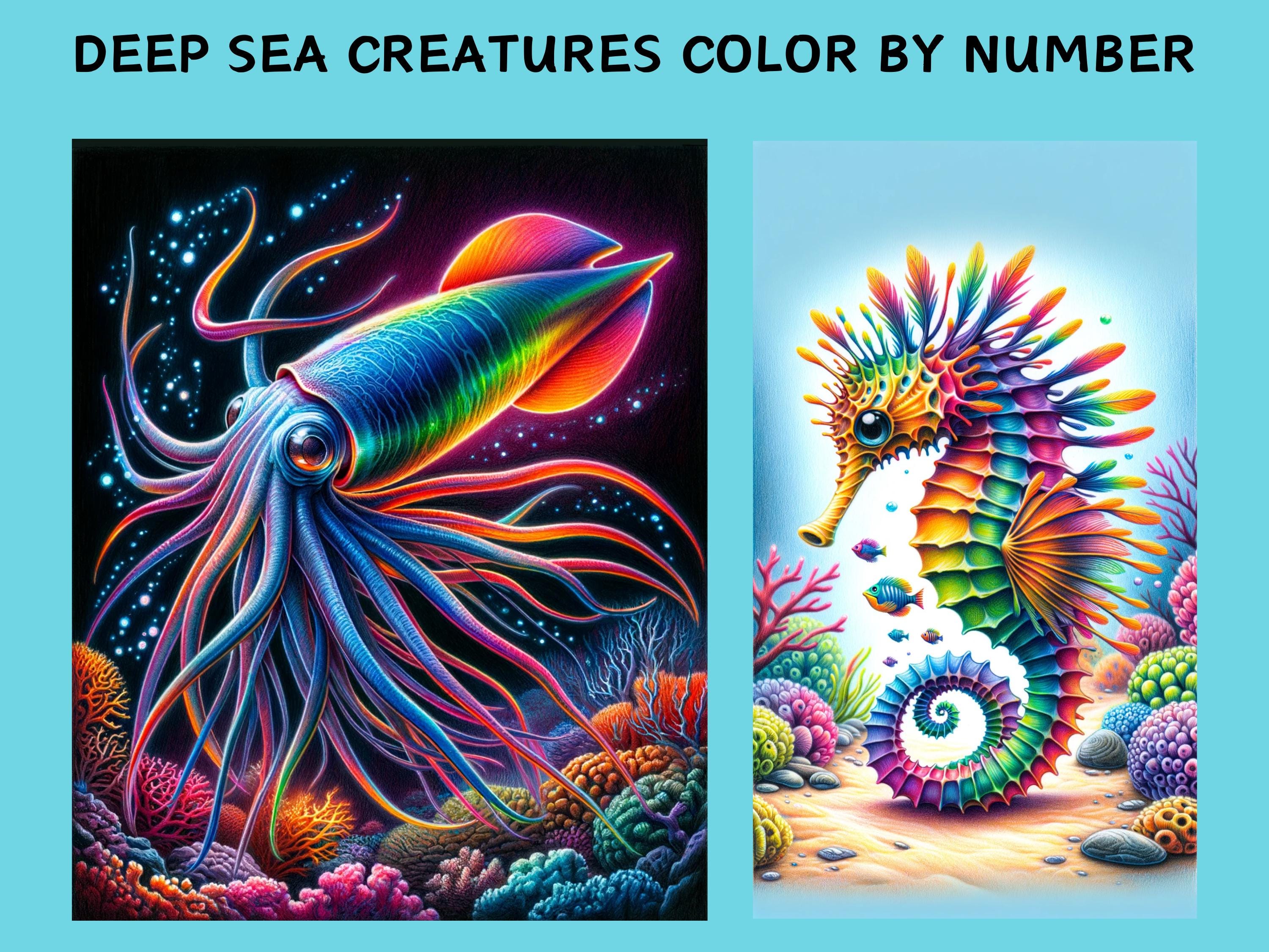 11 Deep Sea Creatures Color by Number Pages, Digital Coloring Pages ...
