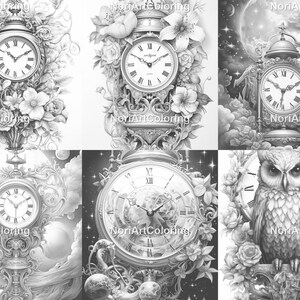 44 Clocks Grayscale Coloring Pages | Gothic Clocks | Clocks With ...