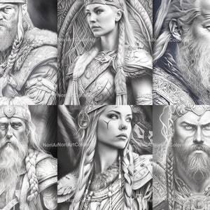 41 Vikings (men and Women) Grayscale Coloring Book | Printable Adult ...
