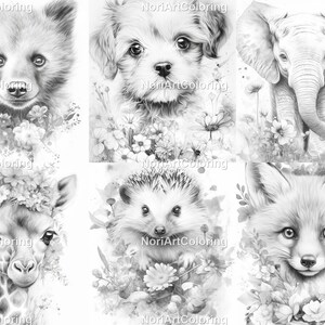 40 Cute Baby Animals Grayscale Coloring Pages | Printable Adult ...