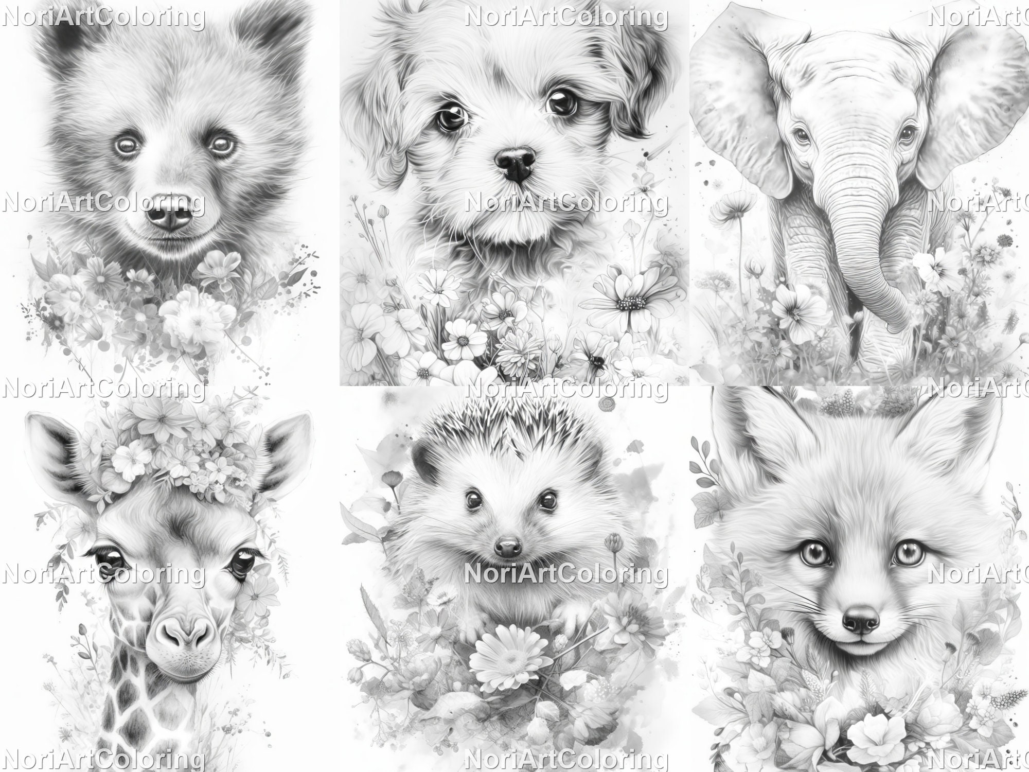 40 Cute Baby Animals Grayscale Coloring Pages | Printable Adult ...