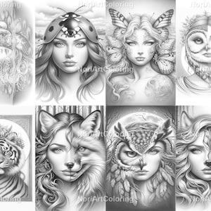 48 Animal Human Fusion Grayscale Coloring Pages | Printable Adult ...