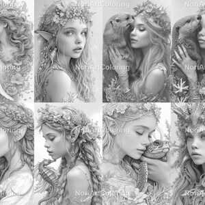 50 Mermaids Set 2 Grayscale Coloring Pages | Printable Adult Kids ...