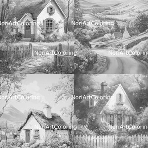 60 Quaint Villages Grayscale Coloring Pages Vintage Fall Spring Summer ...