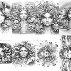 65 Ocean Goddesses Grayscale Coloring Pages | Printable Adult Coloring ...