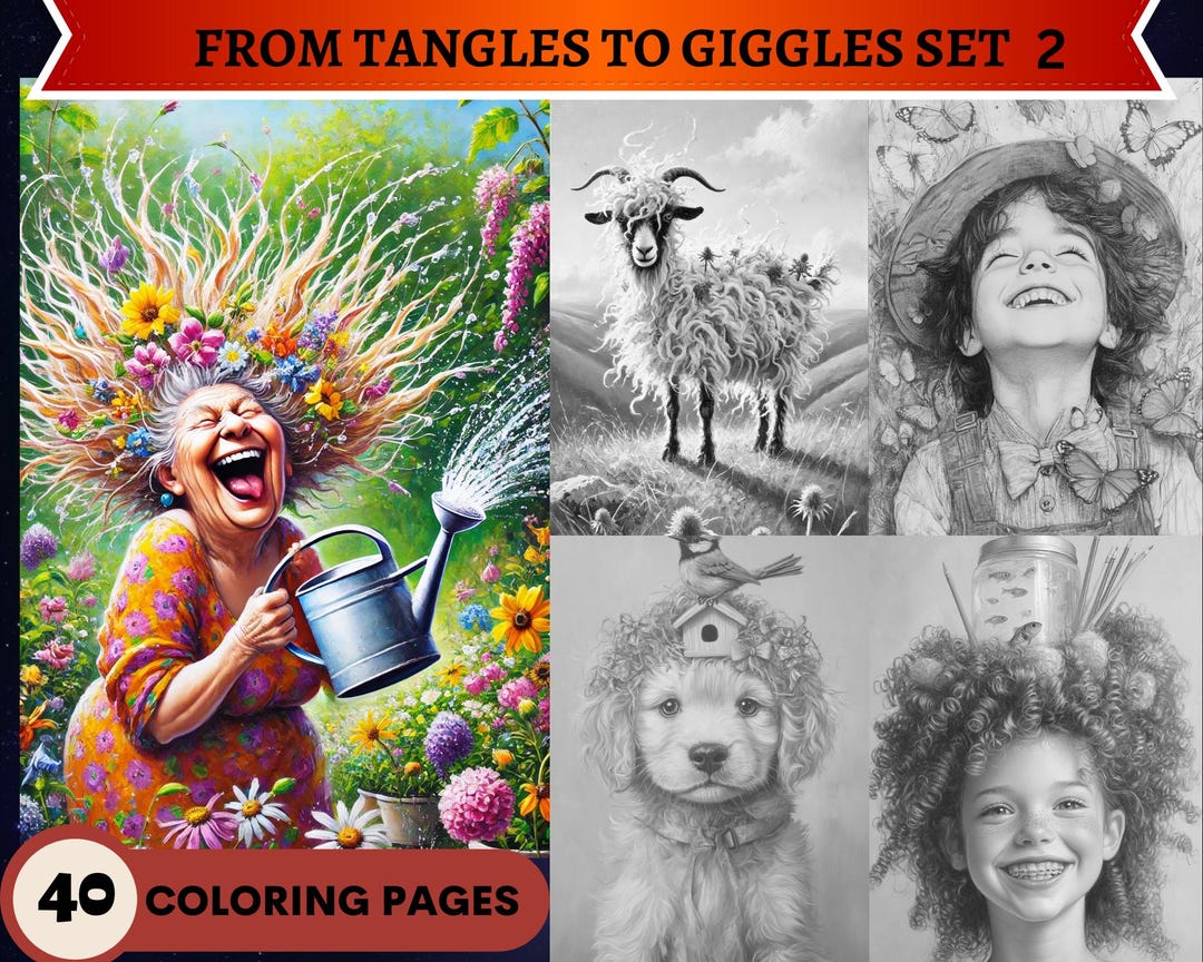 40 From Tangles to Giggles Set 2 Grayscale Coloring Pages | Funny ...