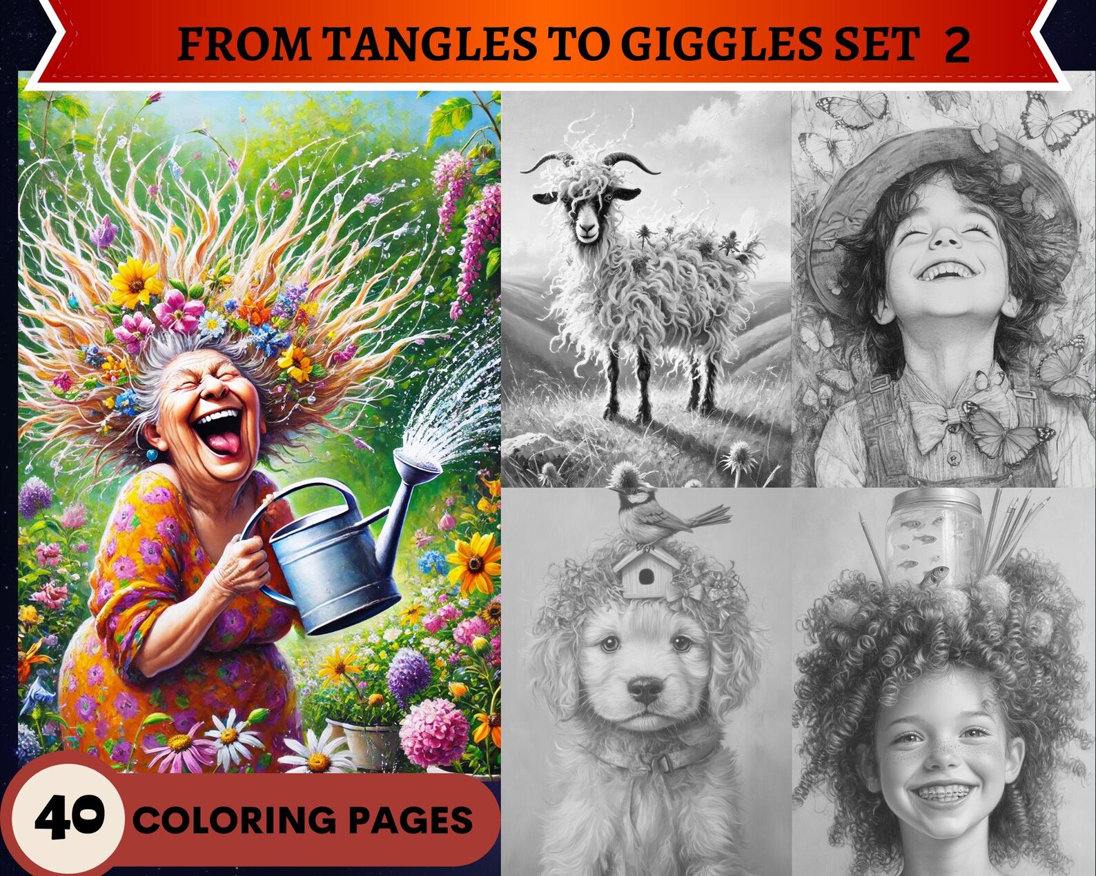 40 From Tangles to Giggles Set 2 Grayscale Coloring Pages | Funny ...
