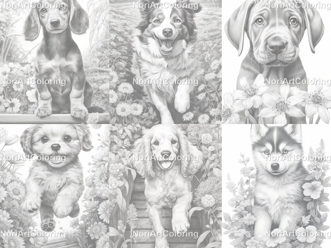 52 Dogs Different Breeds Set 1|grayscale Coloring Pages | Printable ...