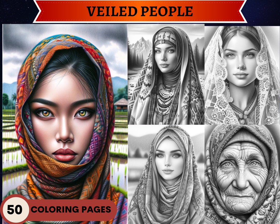 57 Veiled People Grayscale Coloring Pages | Printable Adult Coloring ...