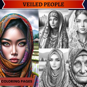 57 Veiled People Grayscale Coloring Pages | Printable Adult Coloring ...