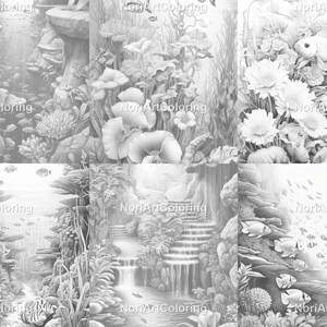 53 Underwater Gardens Grayscale Coloring Pages | Ocean Flowers Fishes ...