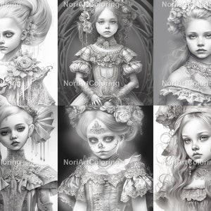 30 Gothic Girls Set 1 Coloring Pages Bright, Medium and Dark Versions ...