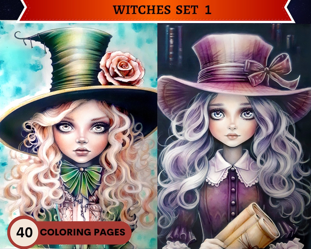 40 Witches Coloring Pages Set 1 | Printable Adult Coloring Pages ...