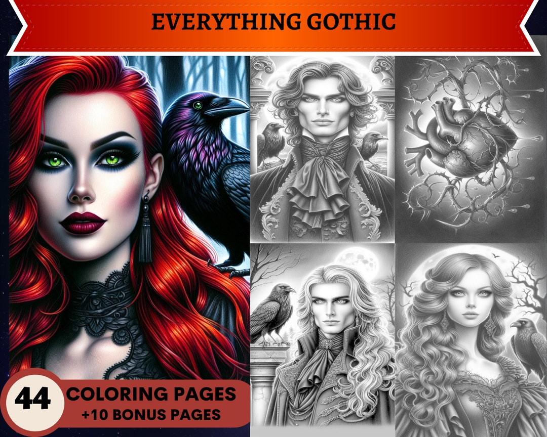 44 Everything Gothic Grayscale Coloring Pages + 10 Bonus Pages ...