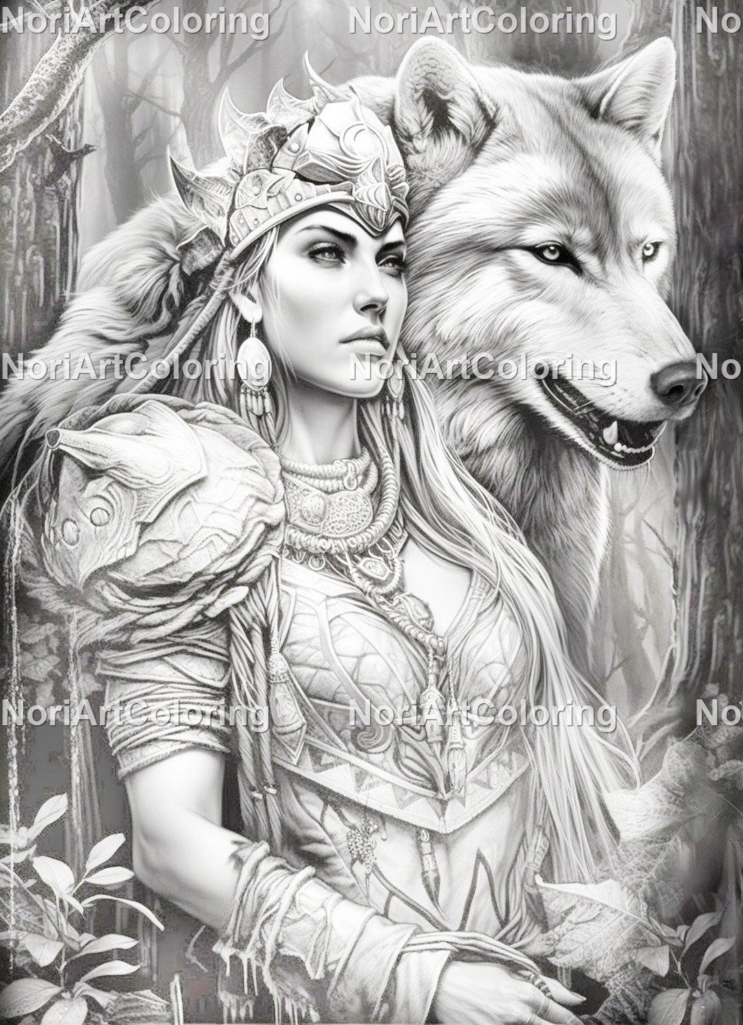 Viking Woman With Her Wolf Coloring Page | Fairytale | Coloring Pages ...