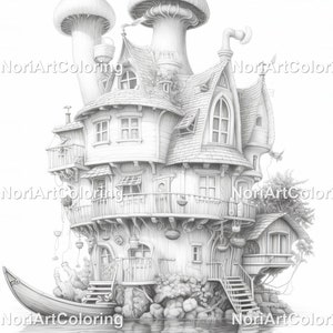 30 Mushroom Fairy Houses Set 2 Coloring Pages | Printable Adult ...