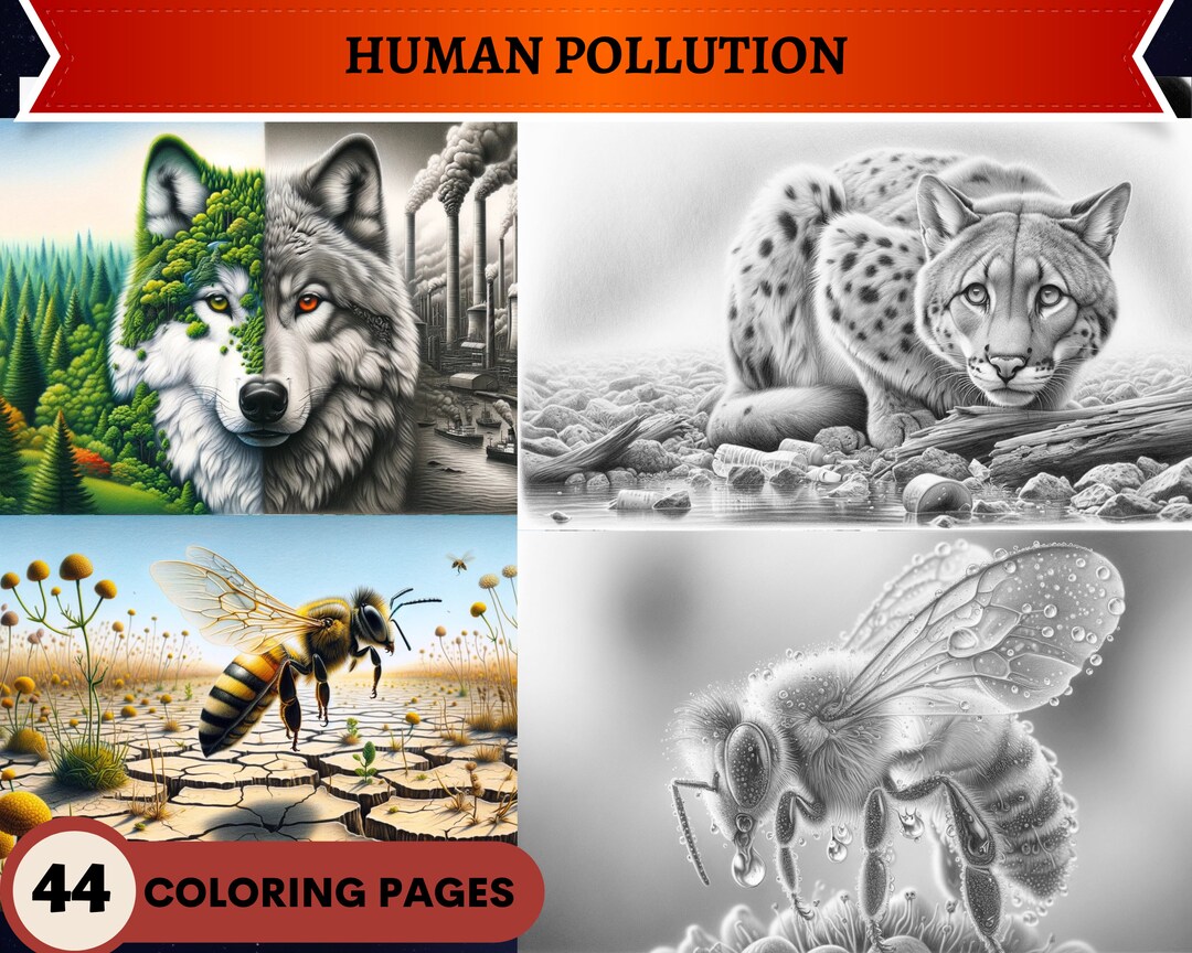 44 Human Pollution Effects Grayscale Coloring Pages | Printable Adult ...
