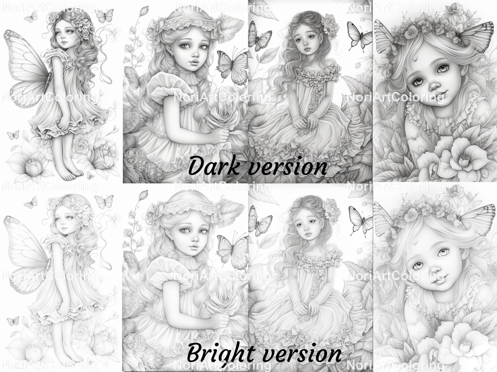 33 Little Girls With Flowers and Butterflies | Printable Adult Coloring ...