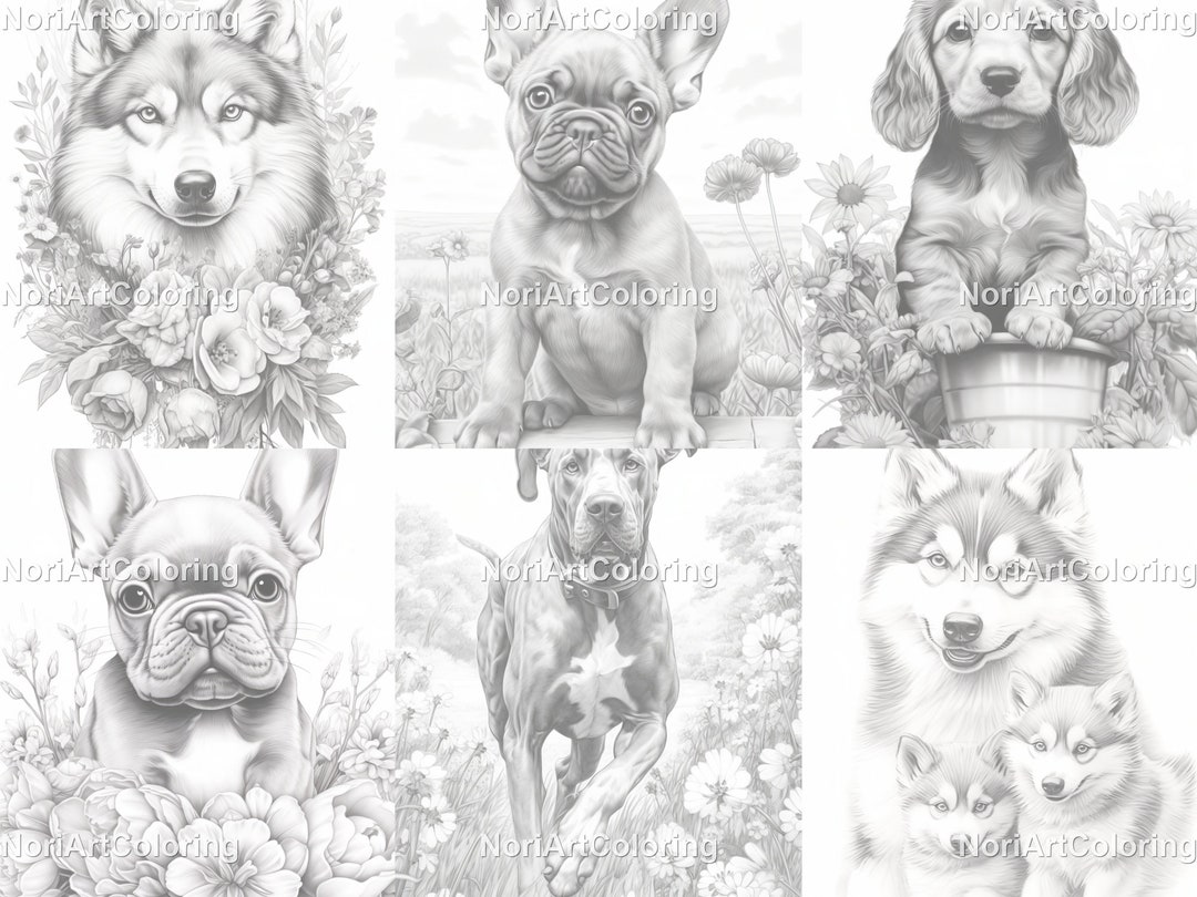 52 Dogs Different Breeds Set 2|grayscale Coloring Pages | Printable ...