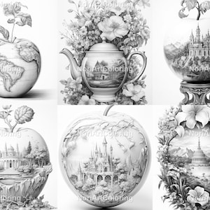 50 Miniworld in an Apple and Other Miniature Worlds Grayscale Coloring ...