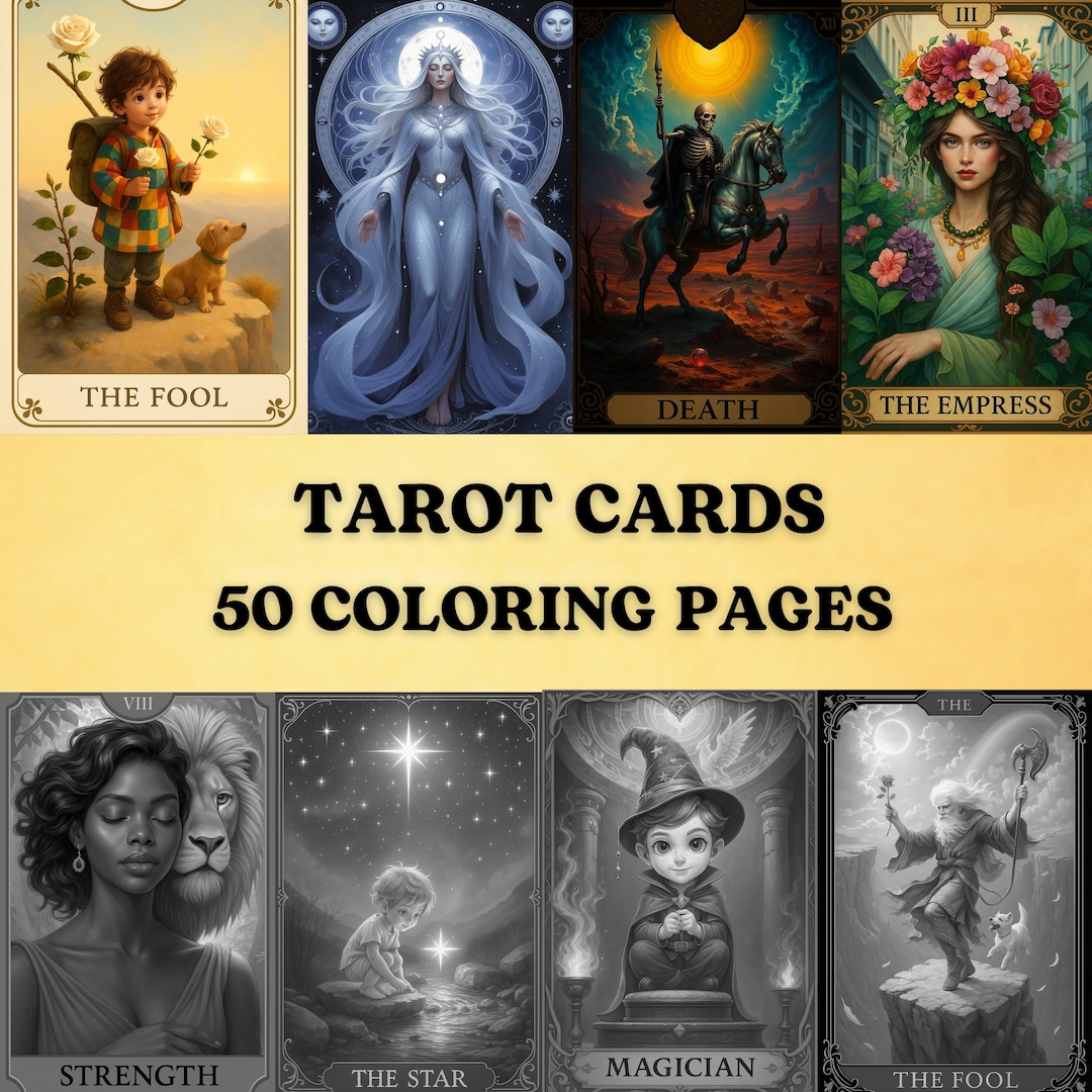 50 Tarot Cards Grayscale Coloring Pages | Printable Adult Coloring Book ...