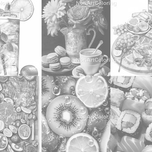 50 Food and Drinks Grayscale Coloring Pages | Printable Adult Coloring ...