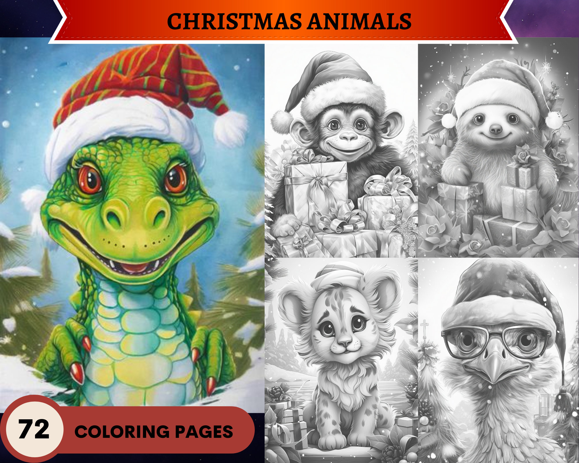 Christmas Animal Coloring Pages