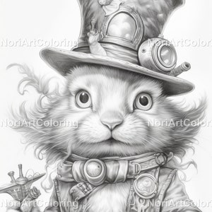 28 Steampunk Baby Animals Set 2 Grayscale Coloring Pages | Printable ...