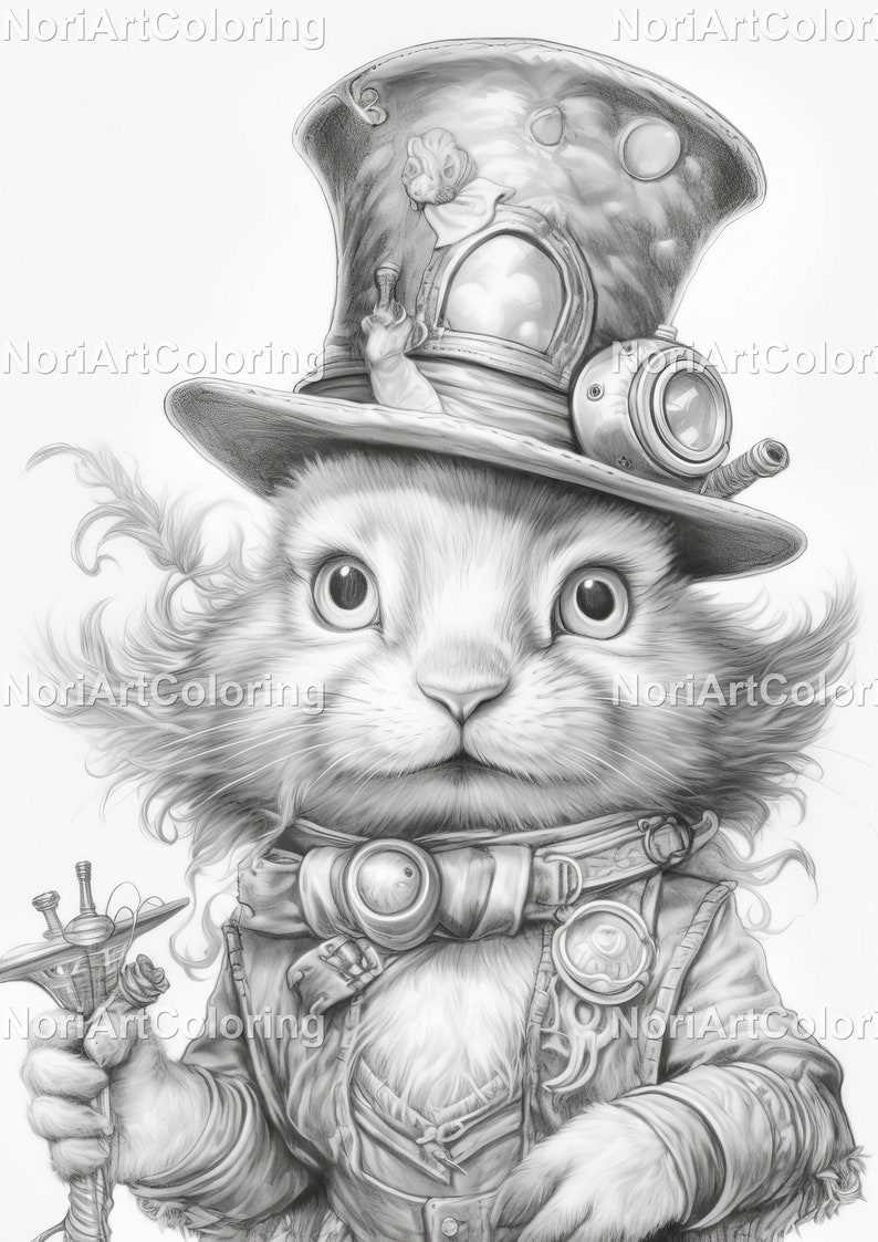 28 Steampunk Baby Animals Set 2 Grayscale Coloring Pages - Etsy
