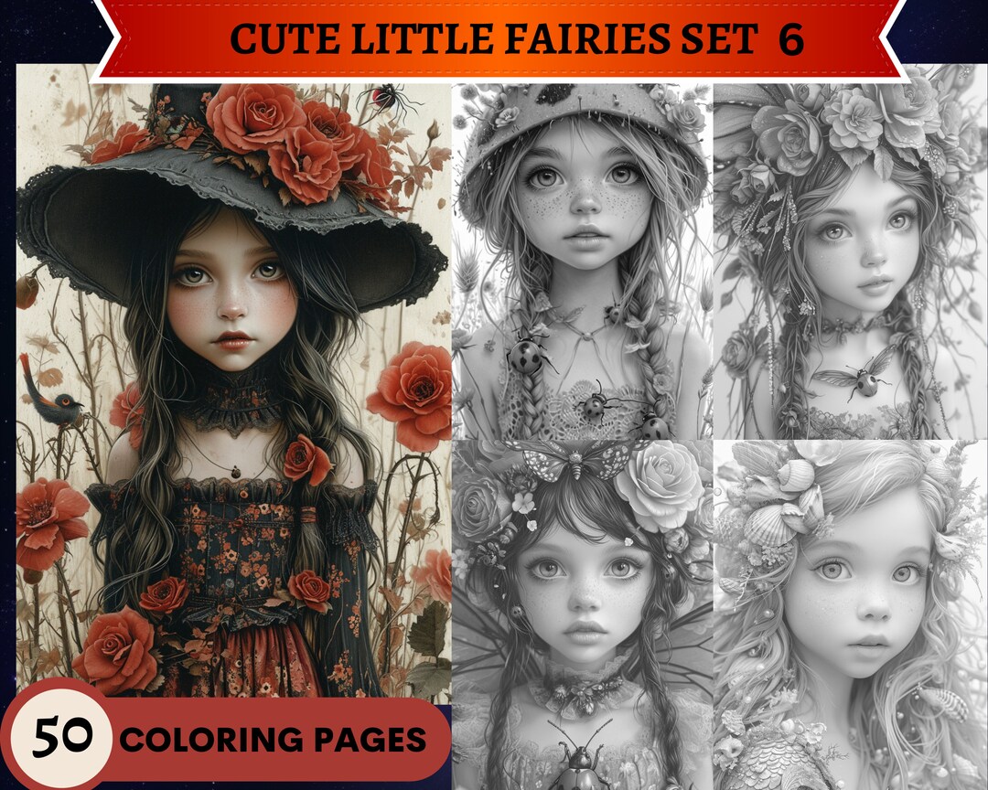 50 Cute Little Fairies Set 6 Coloring Pages | Printable Adult Coloring ...