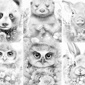 40 Cute Baby Animals Grayscale Coloring Pages | Printable Adult ...