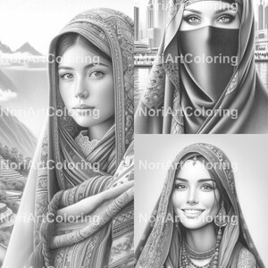 57 Veiled People Grayscale Coloring Pages | Printable Adult Coloring ...