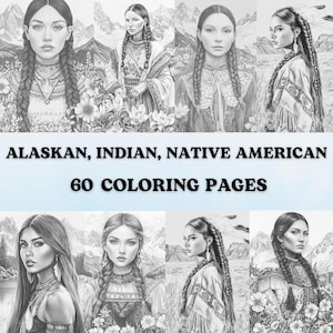 60 Alaskan, Indian and Native American Women Grayscale Coloring Pages ...