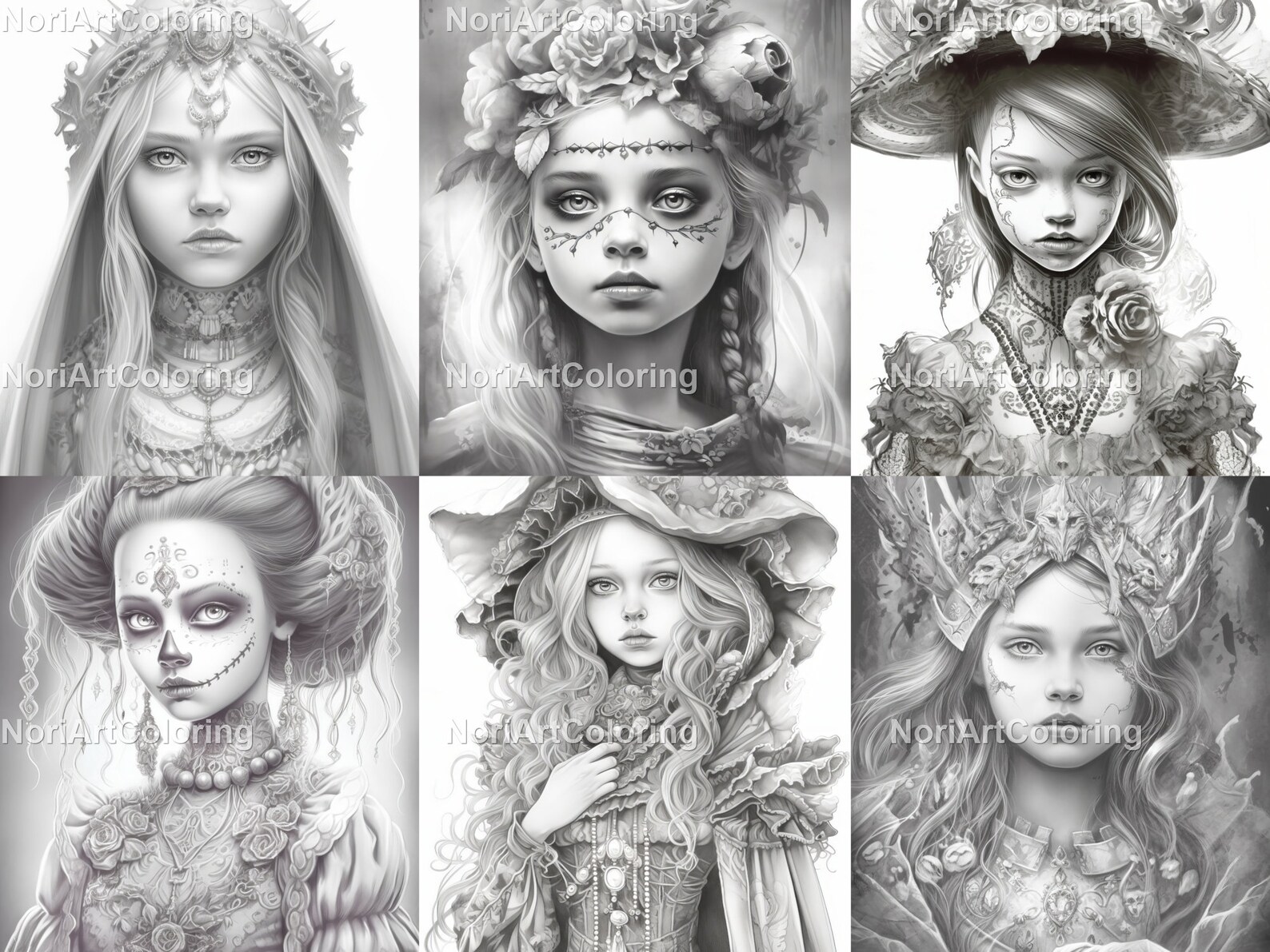 30 Gothic Girls Set 1 Coloring Pages | Bright, Medium and Dark Versions ...