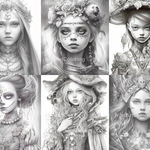 30 Gothic Girls Set 1 Coloring Pages Bright, Medium and Dark Versions ...