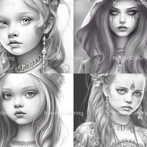 30 Gothic Girls Set 1 Coloring Pages Bright, Medium and Dark Versions ...