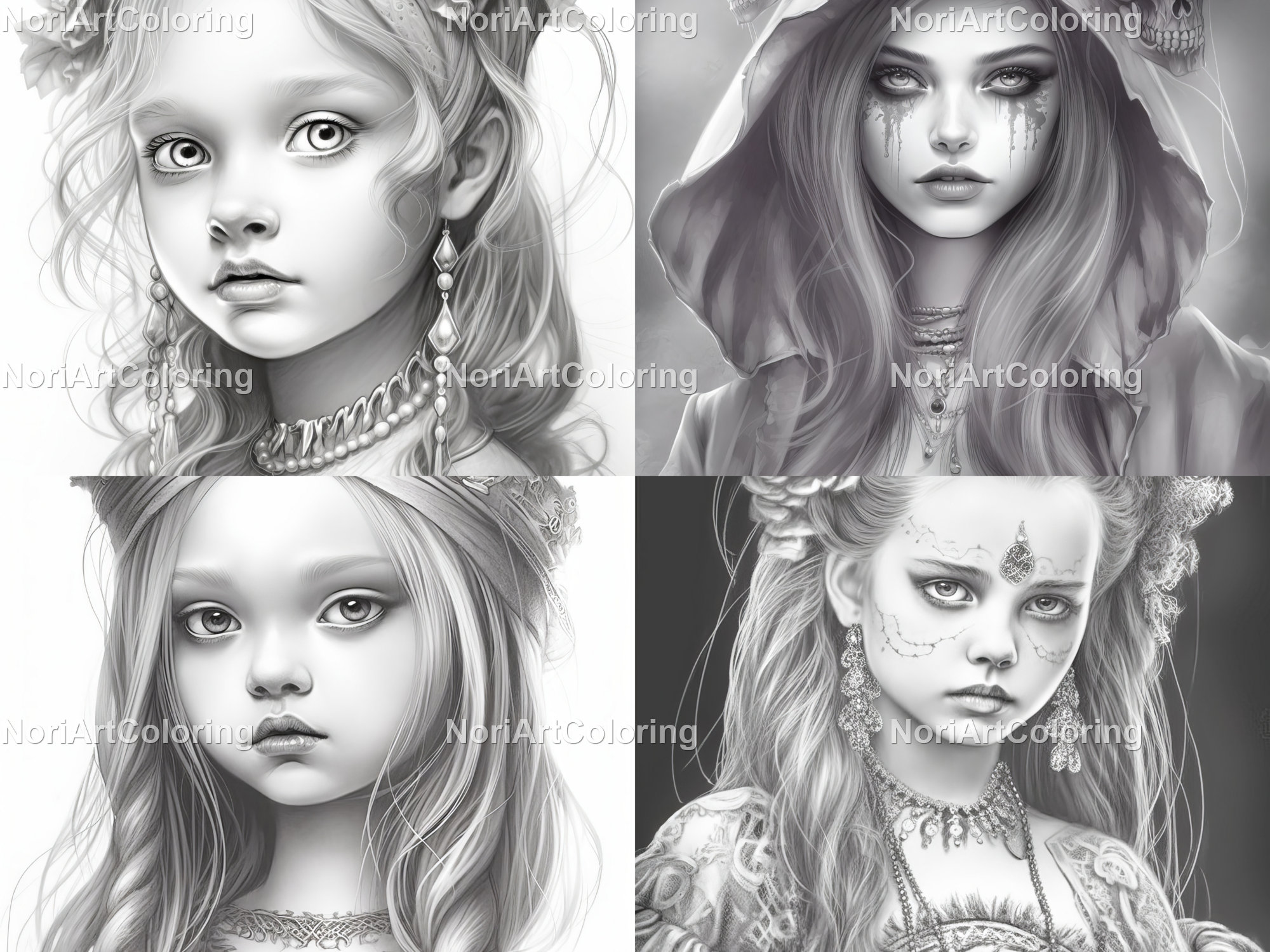 30 Gothic Girls Set 1 Coloring Pages | Bright, Medium and Dark Versions ...